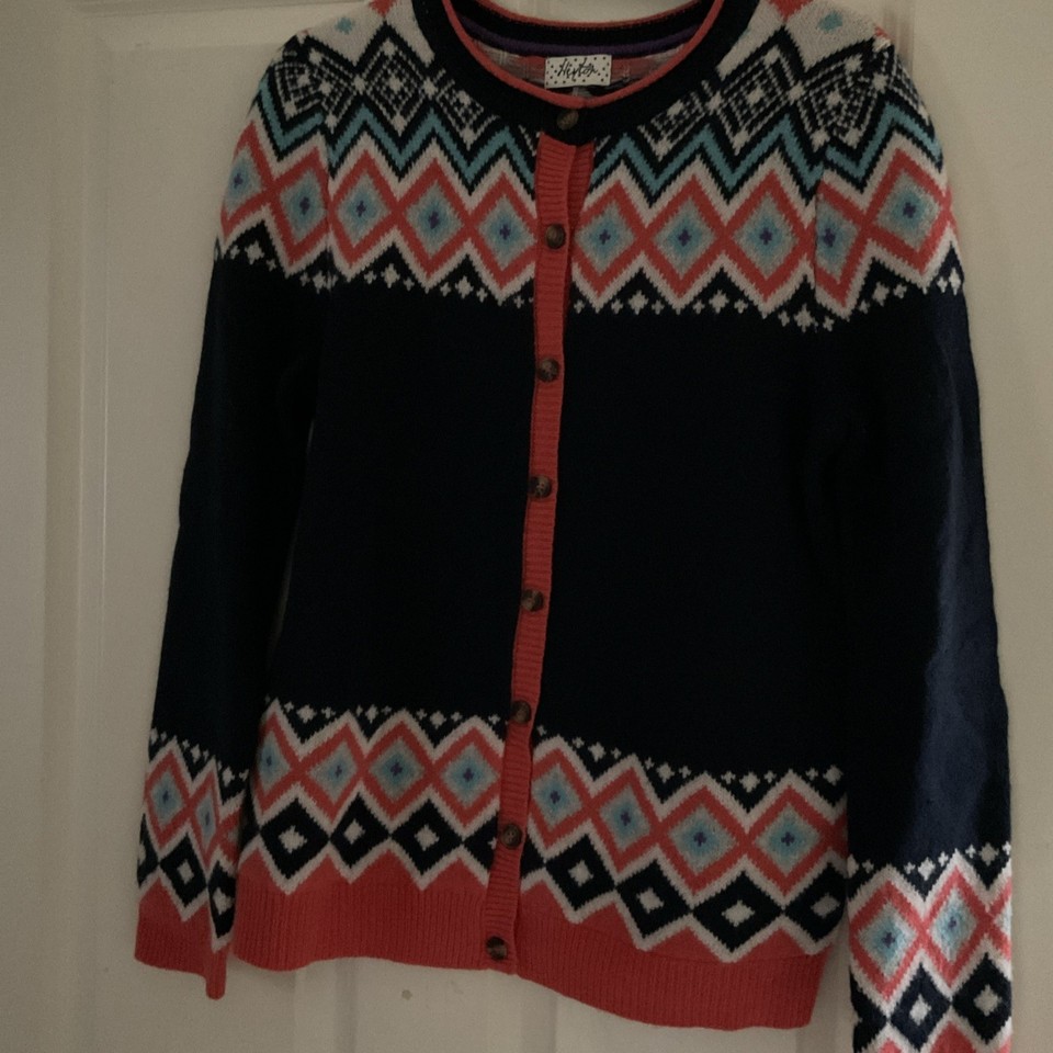 Heyton Women's Cardigan Lambs wool Blend Navy Blue & Colourful, Size 12 ...