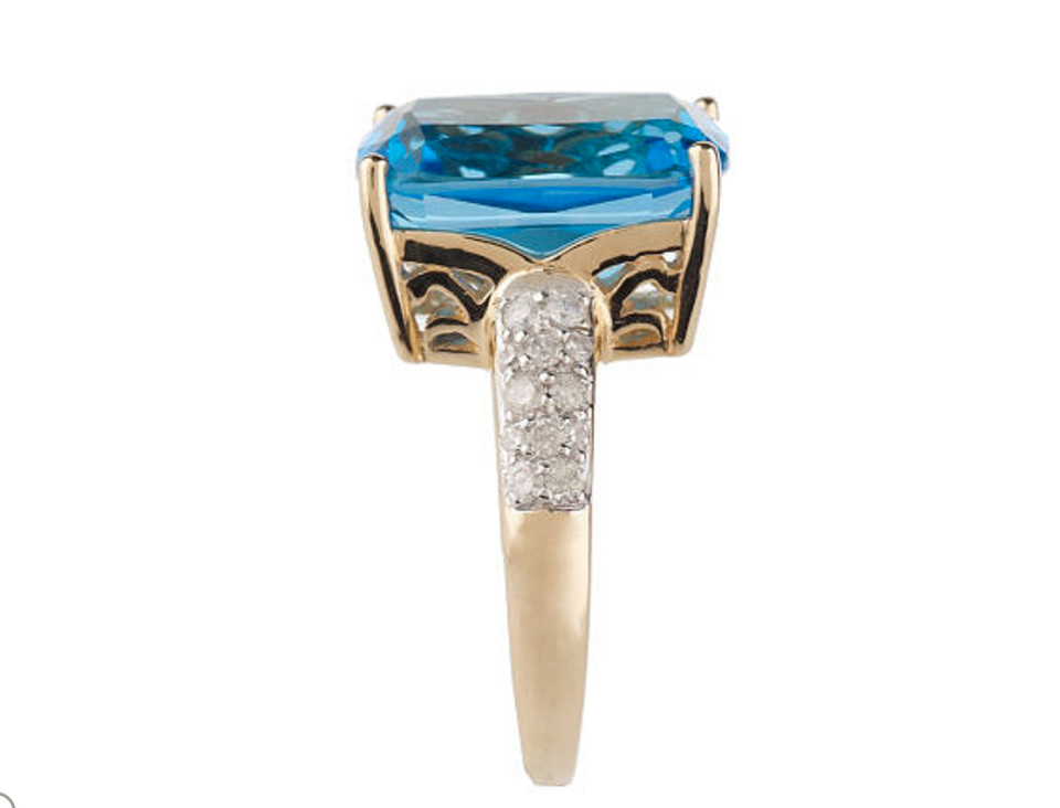 VINTAGE QVC~14K YELLOW GOLD~PREMIER OSTRO BLUE TOPAZ DIAMOND RING ...