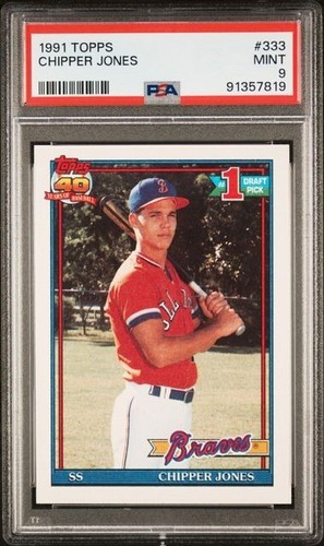 1991 Topps #333 Chipper Jones ROOKIE CARD Braves HOF PSA 9 Mint | eBay