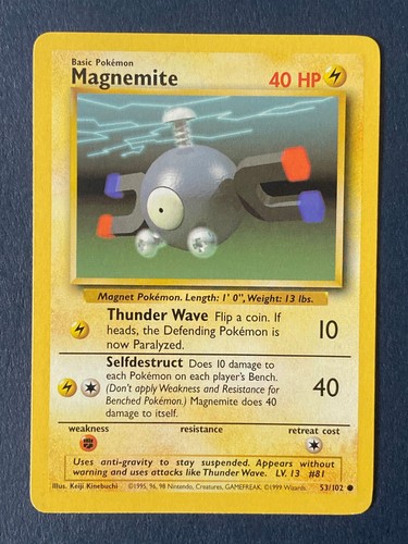 Magnemite 53/102 Base Set Mint NM WOTC 1999 Vintage Pokemon TCG JD | eBay