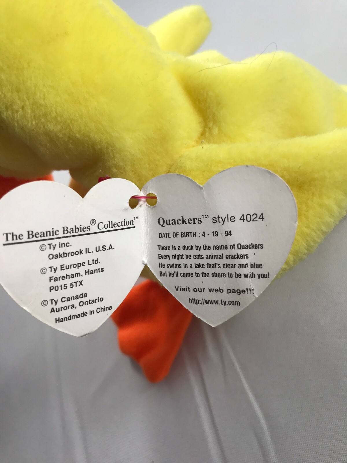 Ty Beanie Baby- Quackers The Duck 1994, 1993 Tush Tag, PVC Pellets | eBay