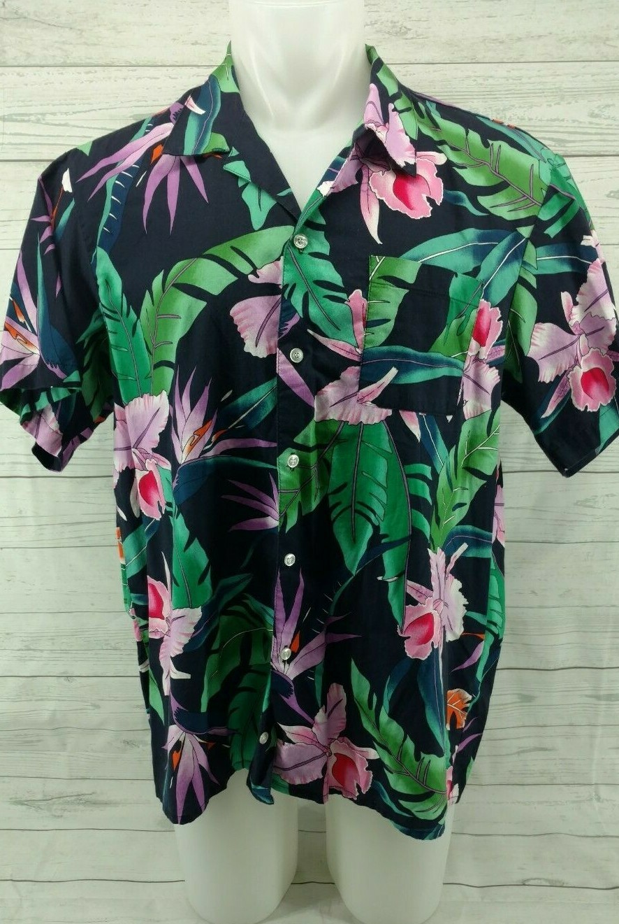 Vintage Scorpio Hawaiian Exotic Orchids Floral Print Button Front Shirt ...