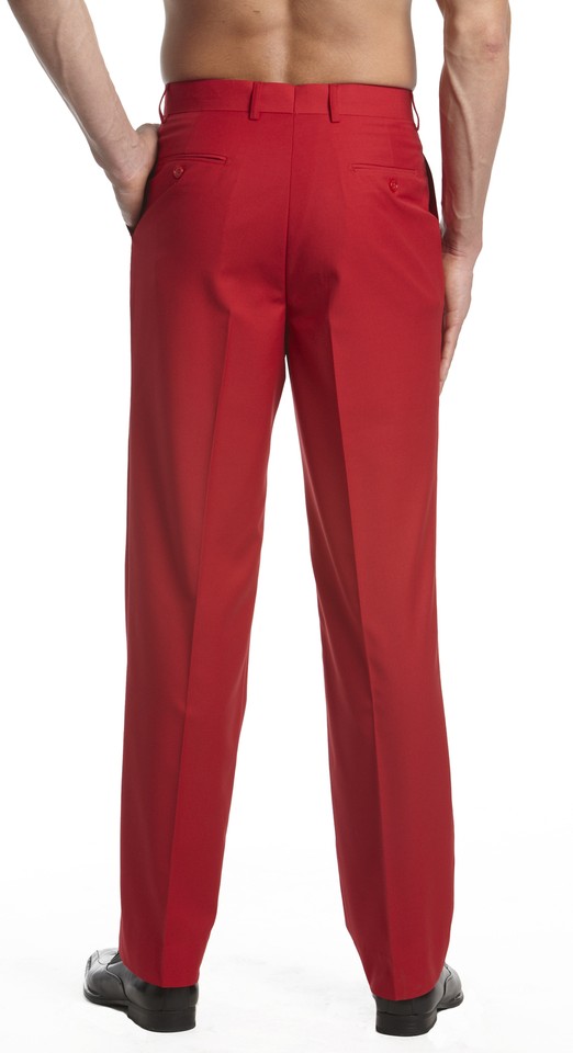 CONCITOR Men's Dress Pants Trousers Flat Front Slacks Solid RED Color ...