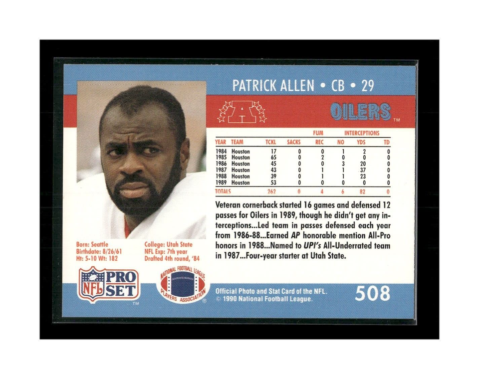 1990 Pro Set Patrick Allen #508 Houston Oilers Football Card | eBay