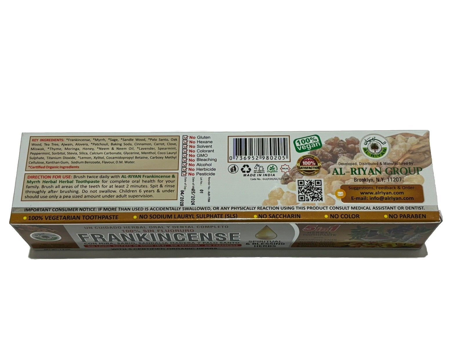 6 Tubes, FRANKINCENSE Herbal & Natural Toothpaste By AL-RIYAN, 7.5 oz ...