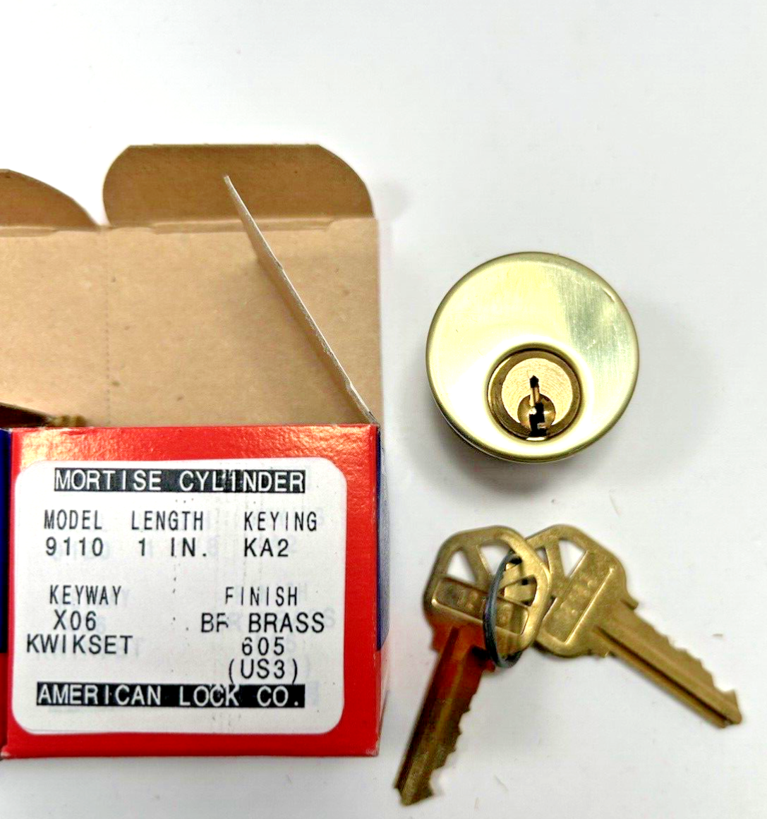10 New American Mortise Cylinder w/ Keys Brass 9110 1” KA2 Keyway X06 ...