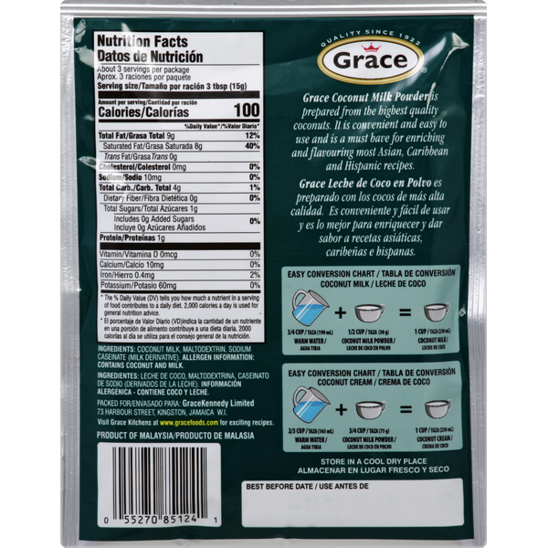 10-Pack Grace Coconut Milk Powder 1.76 Oz - Convenient & Versatile ...
