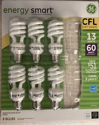 GE 13-Watt Energy Smart Fluorescent Light Bulbs 6 Pack 60 Watt ...