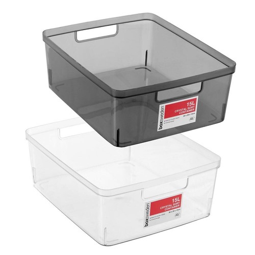 2x Box Sweden 35cm Crystal Sort Container 15L w/ Handle Organiser ...