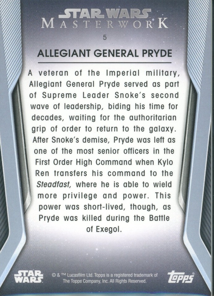 2021 Topps Star Wars Masterwork Blue Parallel Base 5 Allegiant General ...