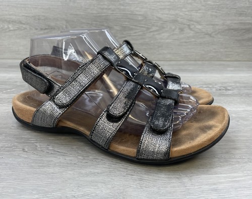 Vionic Amber Womens Sandals Gray Leather Hook Loop Slingback Strappy ...