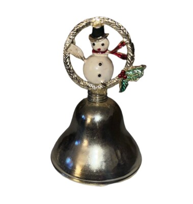 Vintage Enamel Silver Tone Christmas Snowman Bell | eBay