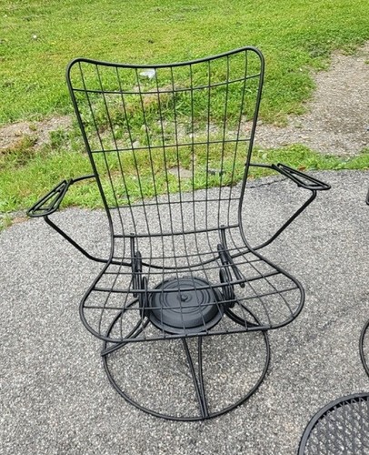 VINTAGE MID CENTURY MODERN HOMECREST BLACK WIRE SWIVEL PATIO ROCKER ...