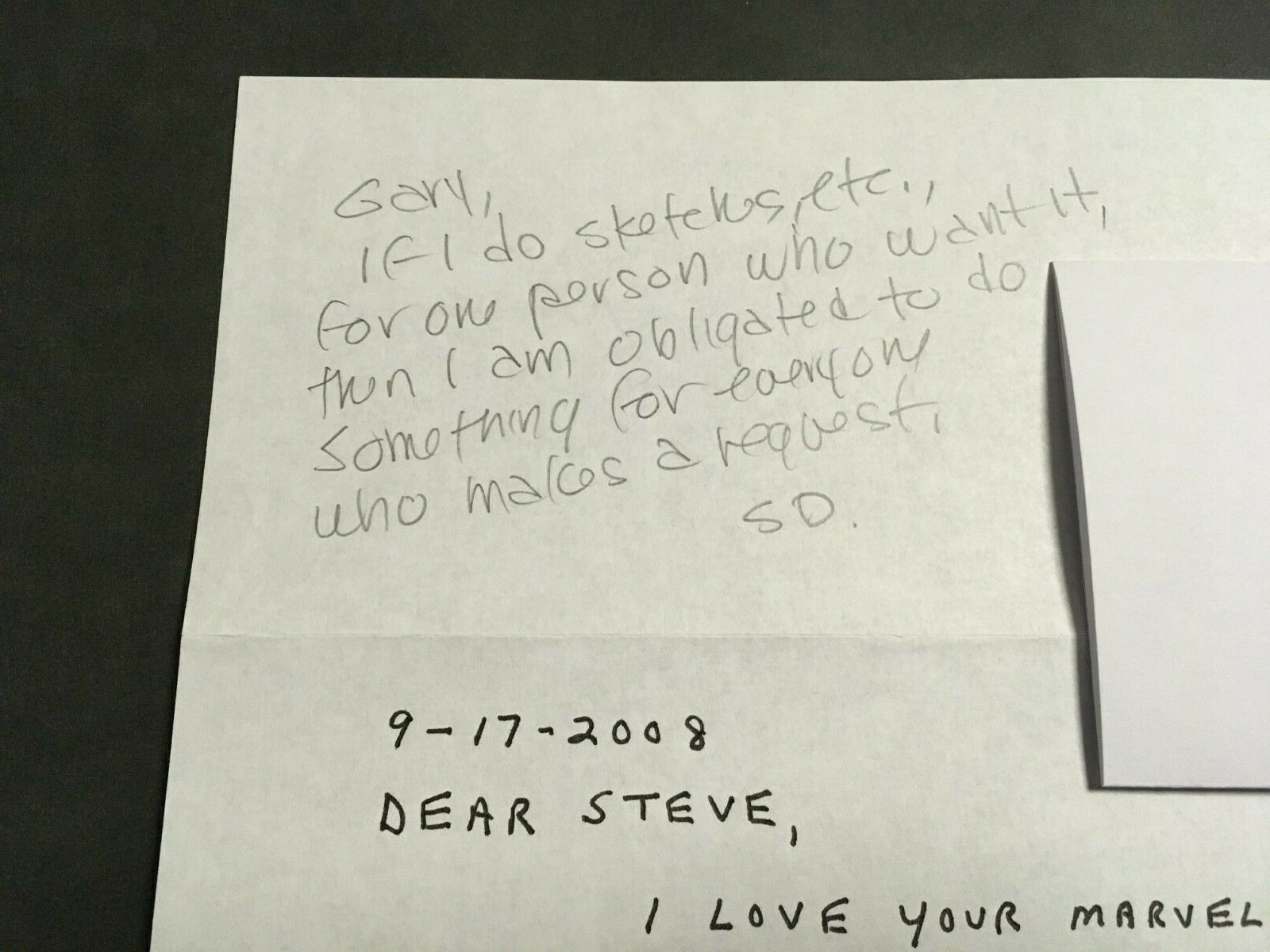 STEVE DITKO ART DENIAL LETTER SIGNED SD w/COA 2008 RARE MARVEL COMICS ...