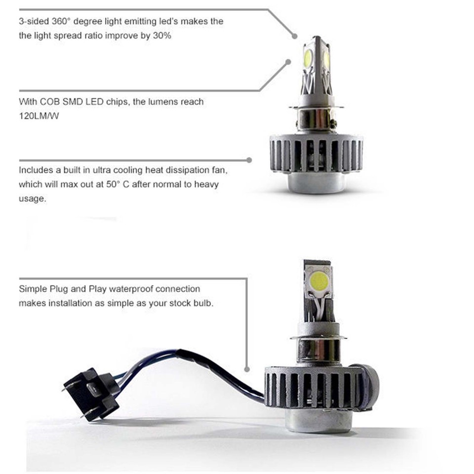 6v 6-Volt H4 SMD COB 6k 26w/40w LED White Headlight HID Hi/Low Light ...