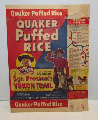 1950's Quaker Puffed Rice Cereal Sgt Preston Yukon Trail Cereal Box | eBay