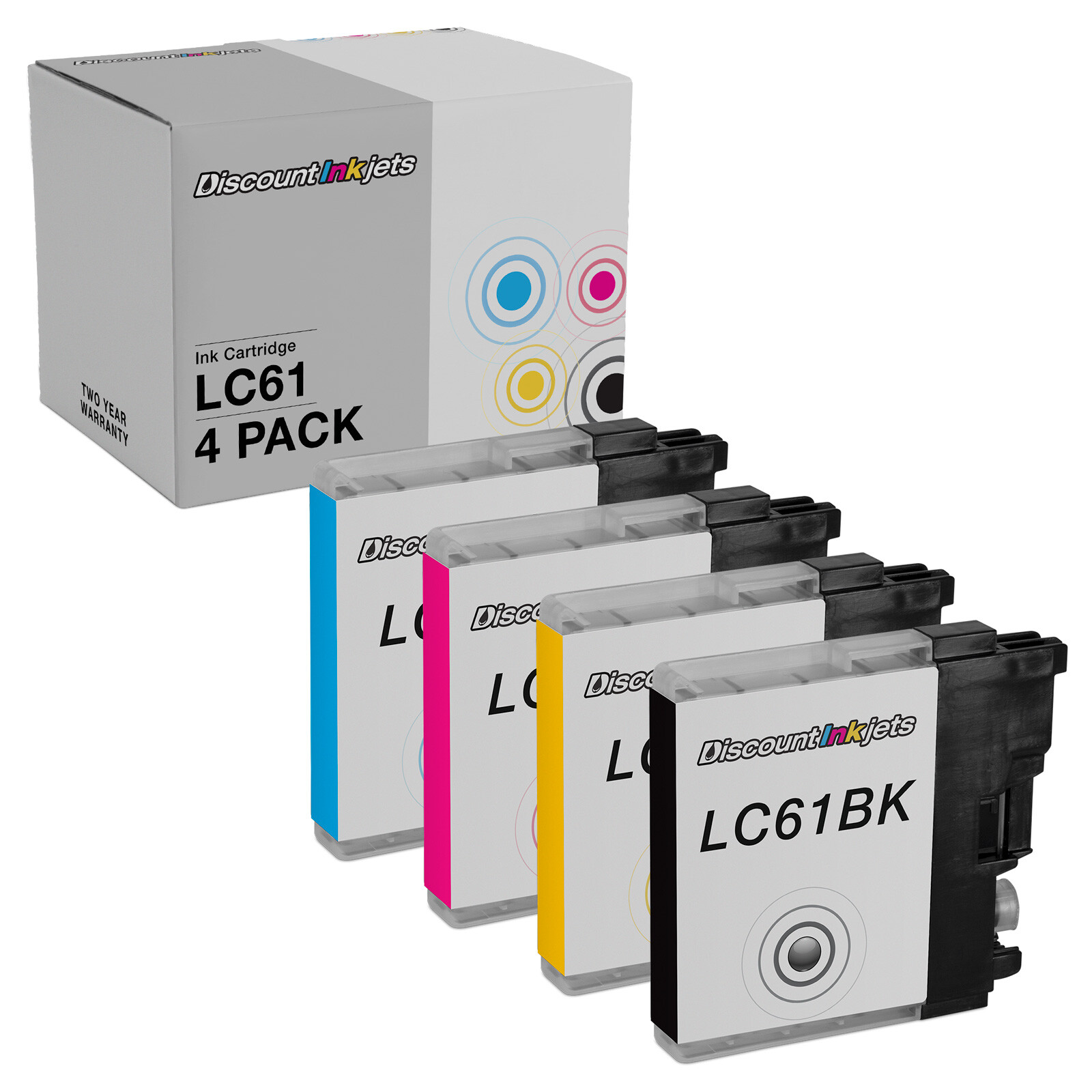 4 Compatible LC61BK LC61C LC61M LC61Y for Brother BLACK COLOR LC61 Ink ...