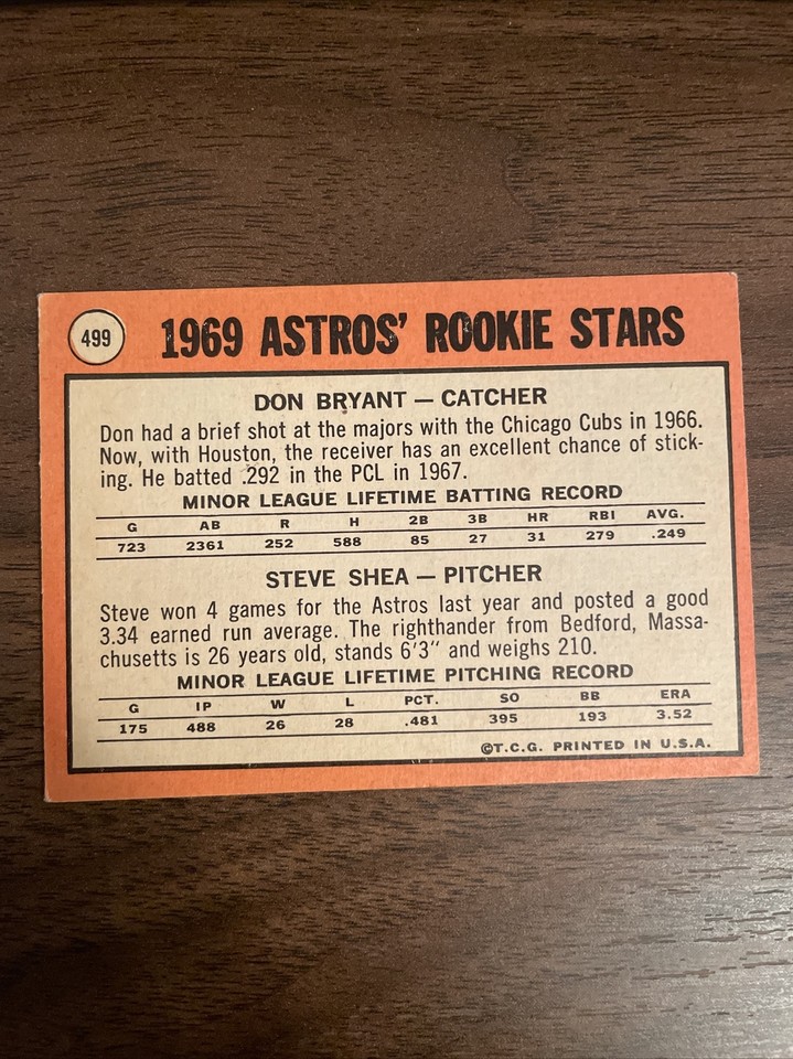 1969 Topps - 1969 Rookie Stars #499 Don Bryant, Steve Shea (RC) | eBay
