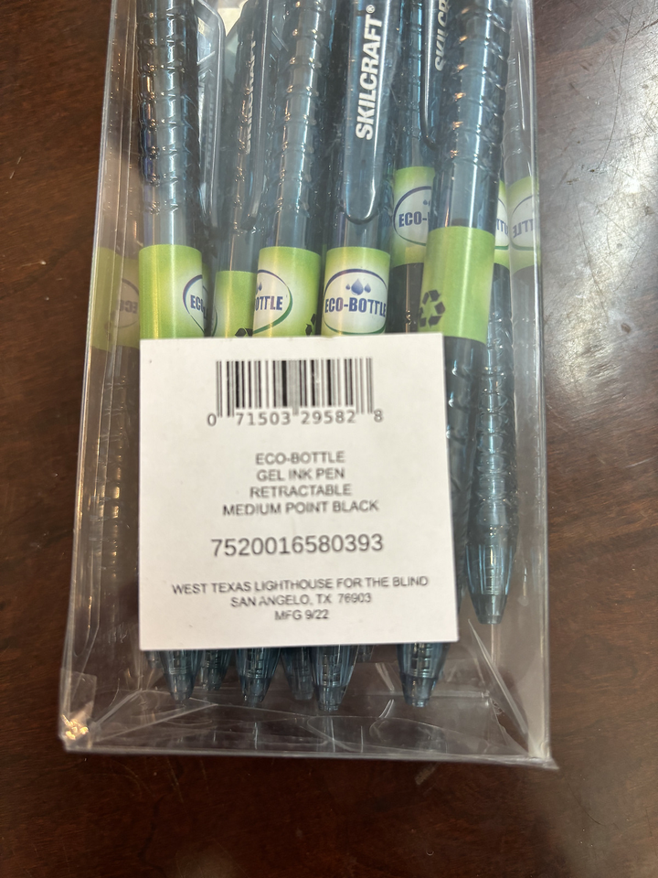 Skilcraft Eco-bottle retracrtable gel pen Medium point black 12 pack | eBay