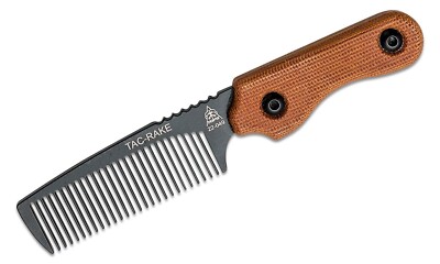 TOPS Tac Rake 3" Black Carbon Steel Comb Blade Tan Canvas Micarta ...