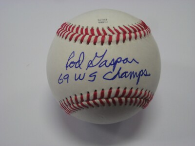 N.Y. METS 1969 CHAMPION ROD GASPER SIGNED BASEBALL INSCRIBED 69 W.S ...