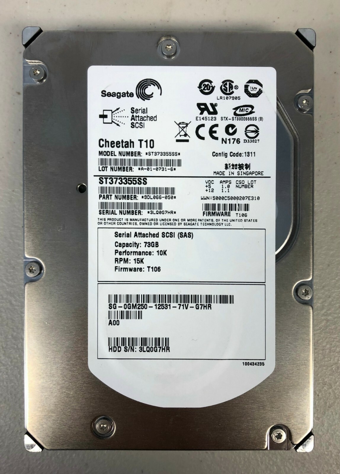 *SEAGATE CHEETAH T10, ST373355SS, 9DL066-050, 73GB 15000RPM SAS Server ...