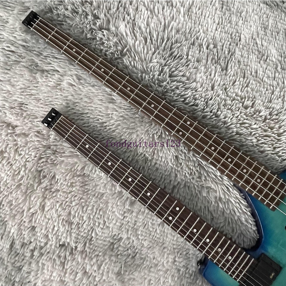 Solid Body Double Neck Headless 6 String Guitar and 4 String Bass Flame ...