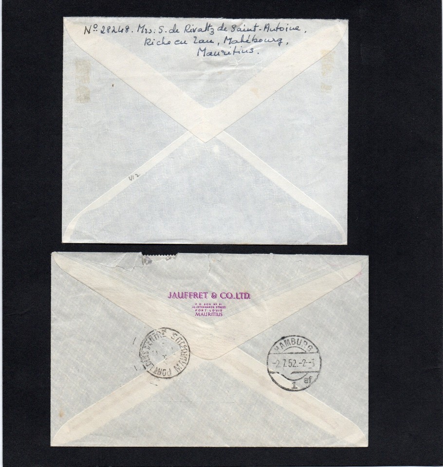 MAURITIUS - 1952 & 1958 - KG VI & QE II - 2 COVERS - CUREPIPE PORT ...