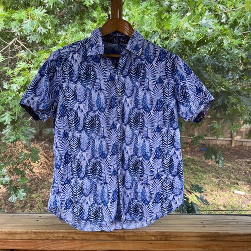 Robert Graham Men's Ewing Hawaiian Shirt Blue Palm Print Size S | eBay