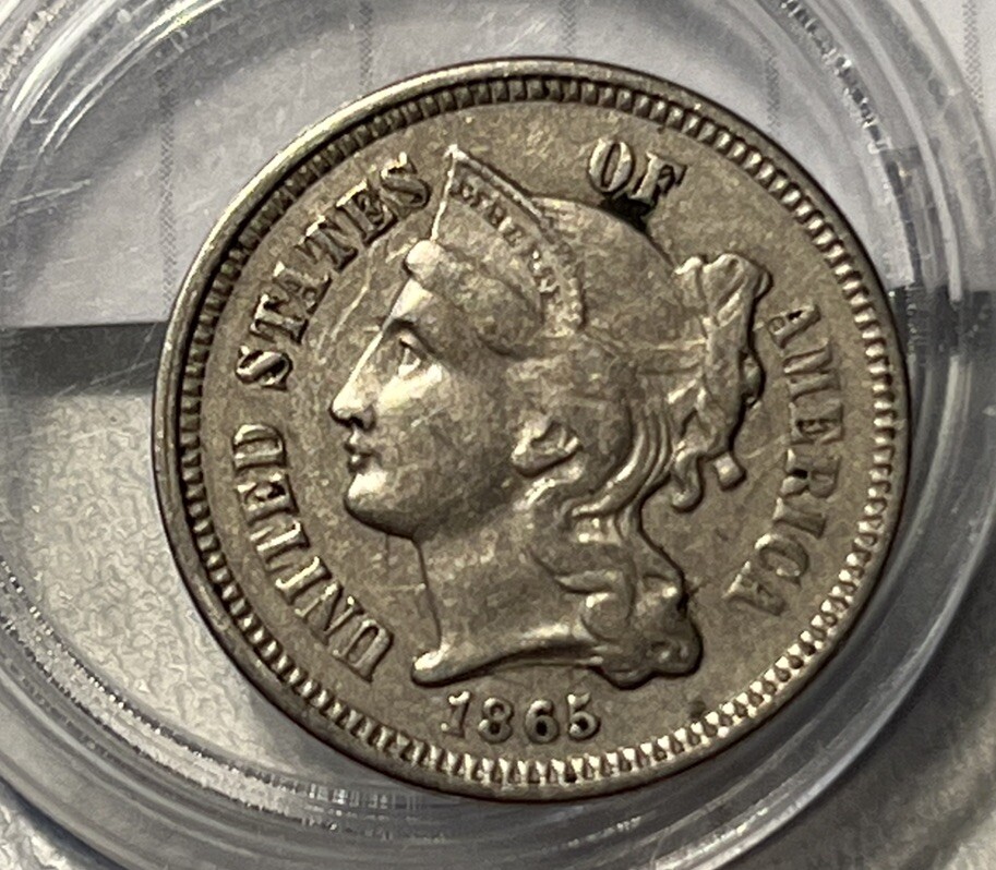 1865 Three Cent Nickel XF EF Extremely Fine Strong Clash Marks On Both ...