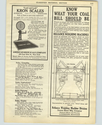 1921 PAPER AD American kron Scale Co Reliance Weighing Machine Sterns ...