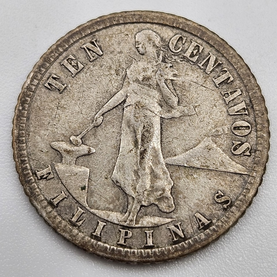 1907 (P) 10 Centavos VF Philippines US Philadelphia Mint Silver Coin ...