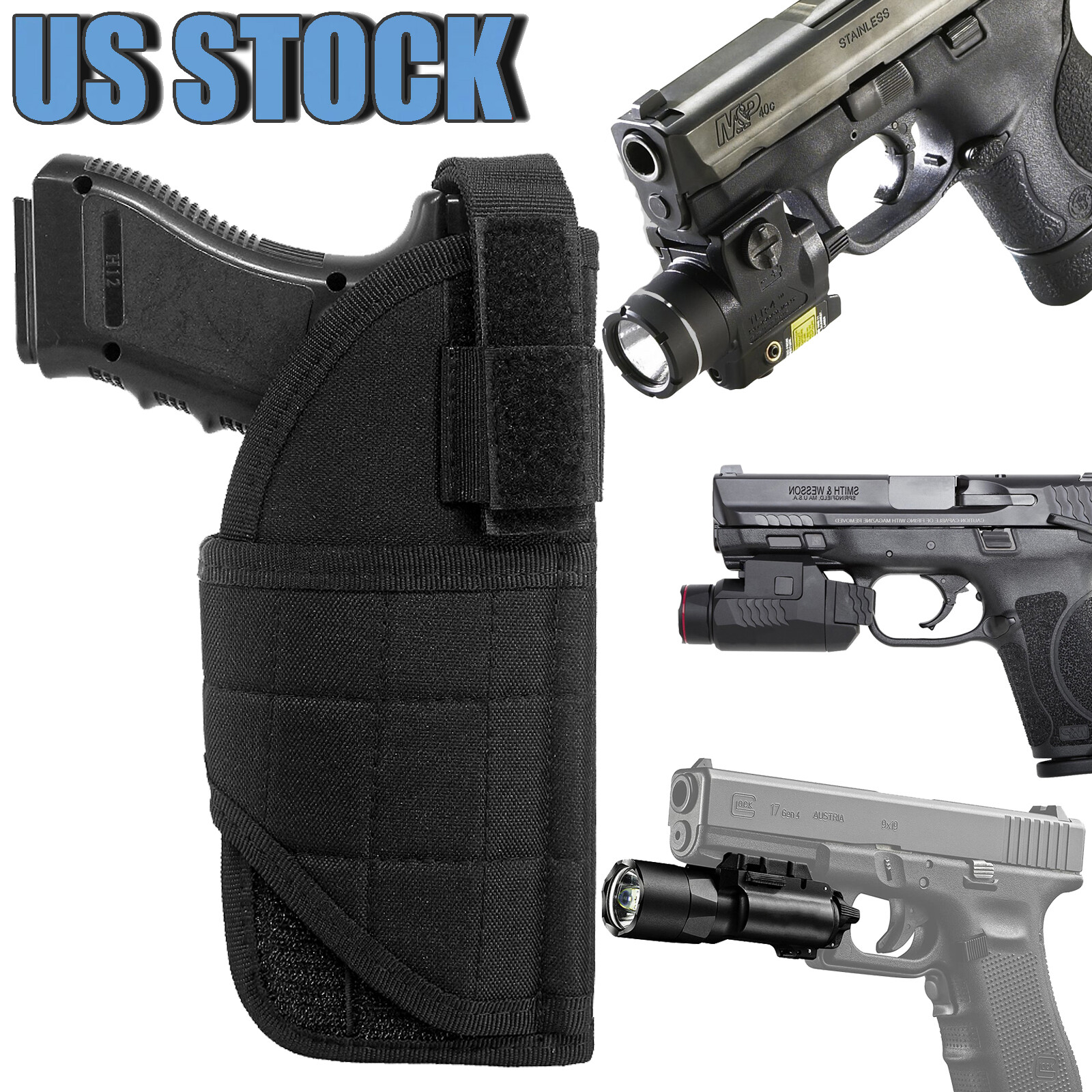 Black-Tactical MOLLE OWB Pistol Holster for Handgun with Light/Laser ...