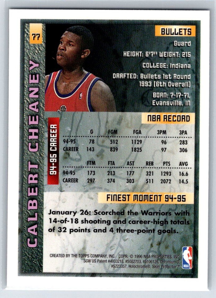 1995 Finest #77 Calbert Cheaney Excellent | eBay