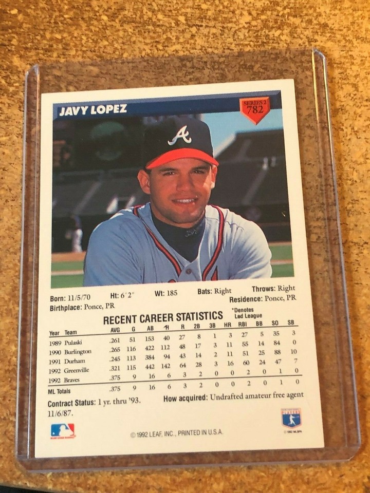 1993 Donruss Baseball Rated Rookie # 782 Javy Lopez RC | eBay