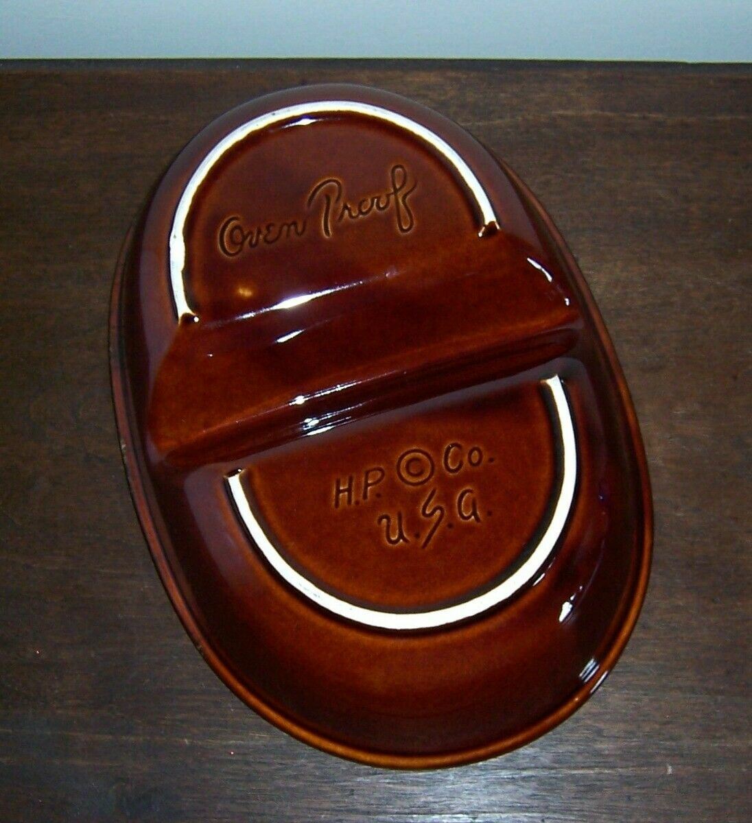 Divided Oval Serving Relish Dish Hull Oven Proof H.P. Co. USA Brown ...