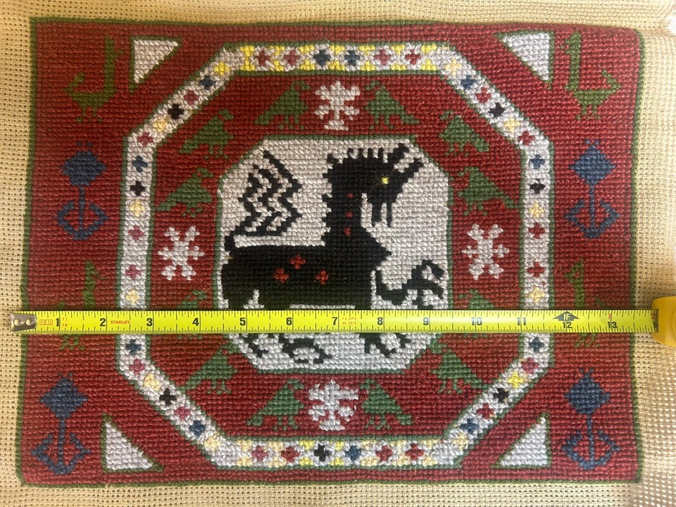 Vintage Nordic Dragon Needlepoint Viking Folk Art Medieval Finished 12 ...
