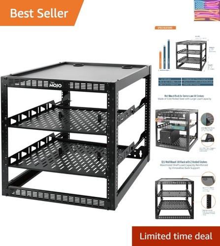 12U Open Frame Network Rack for IT & AV Gear, AV Rack Floor Standing or ...