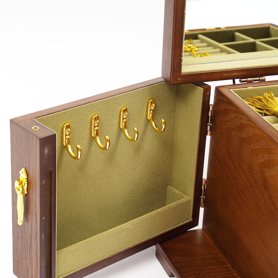 Vintage Large Wooden Jewelry Organizer Box Necklace Rings Bracelet ...