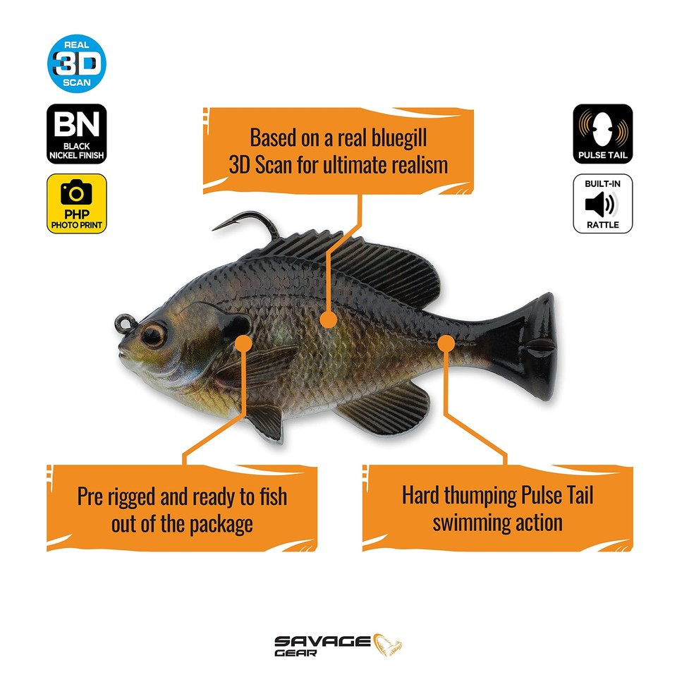 Pulse Tail Bluegill RTF Fishing Bait, 1 oz, Bluegill, Realistic ...