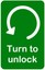 TURN TO UNLOCK ADHESIVE STICKER SIGN. Anticlockwise/clockwise. For ...