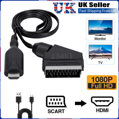 SCART Tto HDMI Converter + USB Cable Video Audio Adapter Lead 1M for HD ...