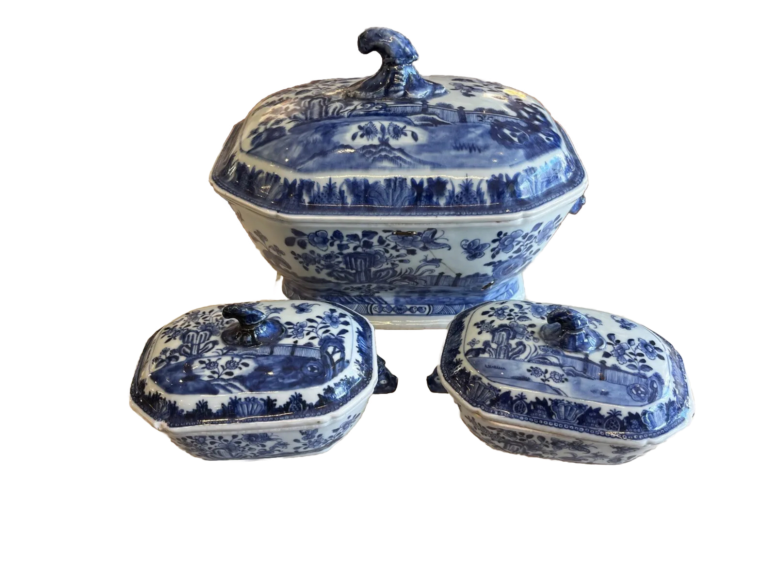 Canton 18th Century Blue & White 3 Piece Tureen Set | eBay