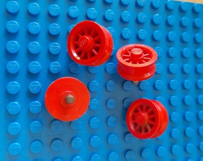 LEGO 242c01 Wheel Spoked with stud, in Red x 4 | eBay UK