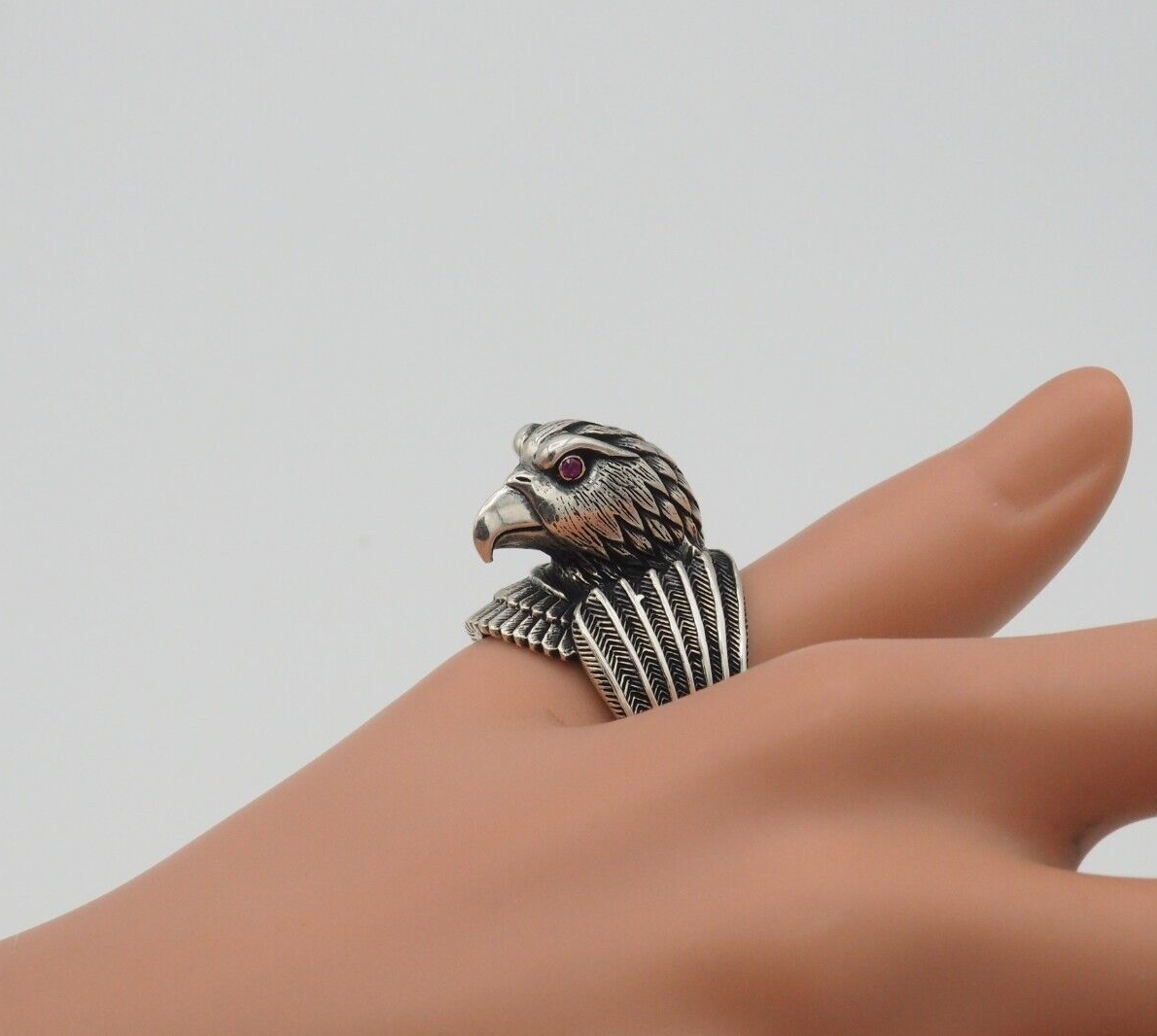 VTG Sterling Silver Hawk Vulture bird Bikers Men sculptured 3D ring ...