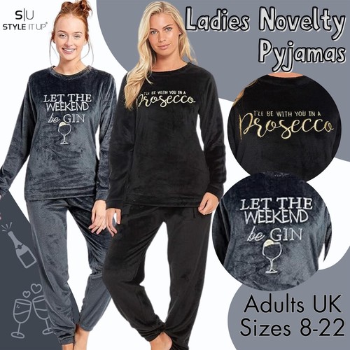 Ladies Luxury Gin Prosecco Novelty Fleece Long Sleeve PJ Set Womens ...