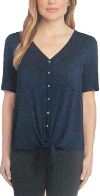 Matty M Women's Tie Front Button Down Shirt - M - Midnight | eBay
