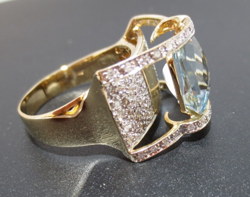 14K YG LADIES BLUE TOPAZ & DIAMOND RING SZ 11 11.47 grams (G130616-2 ...
