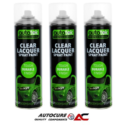 3x CANS 500ML AUTOTEK CLEAR ACRYLIC LACQUER SPRAY PAINT HIGH GLOSS ...