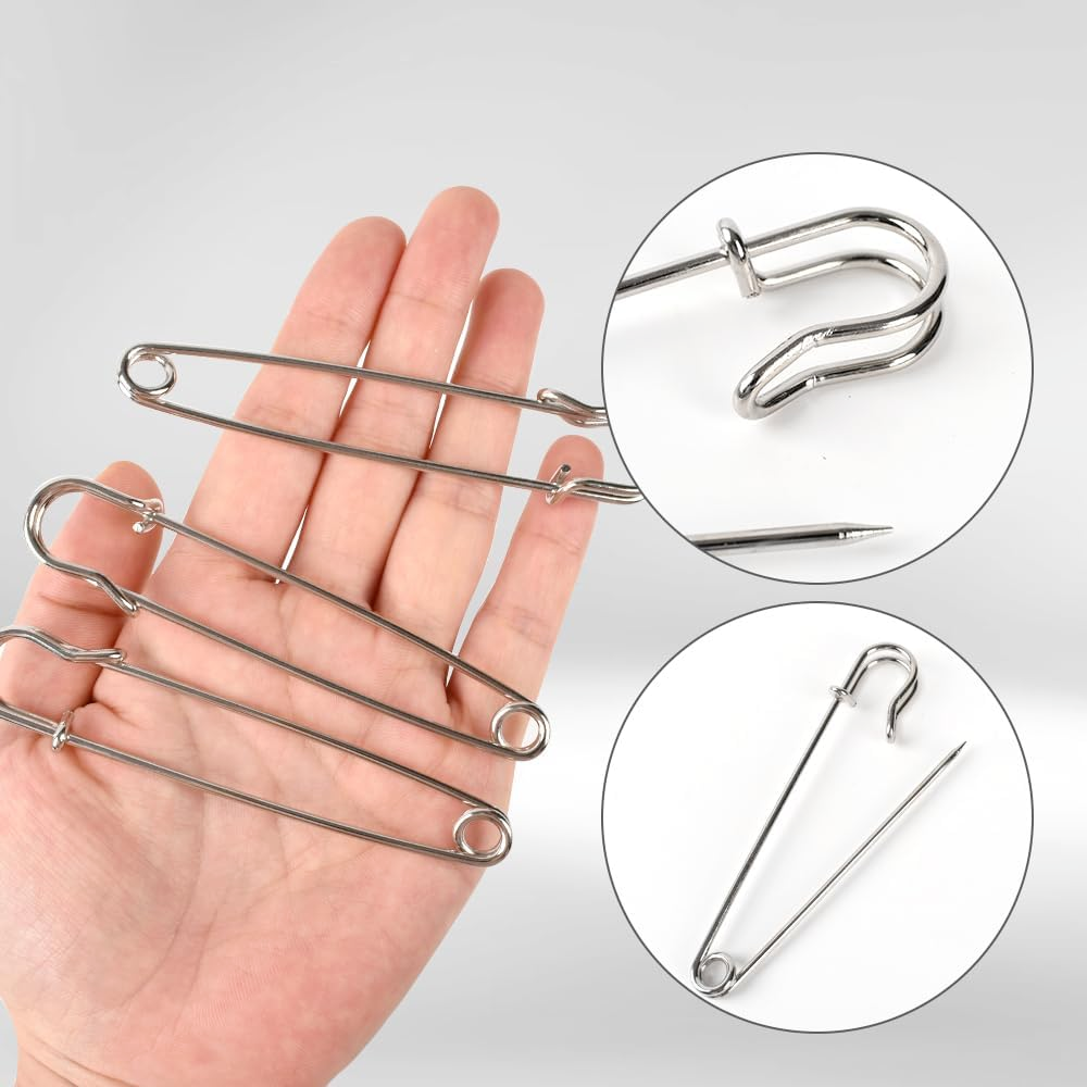 Firefly 30 Pcs Extra Large Safety Pins, 3" Heavy Duty Steel Metal Lock ...